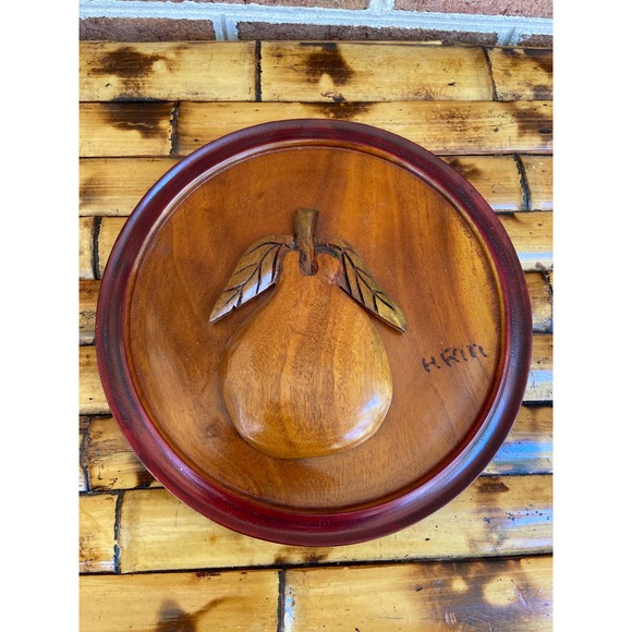Hand Crafted | Art | Vintage Wood Pear Wall Art Signed Hand Carved Folk ...